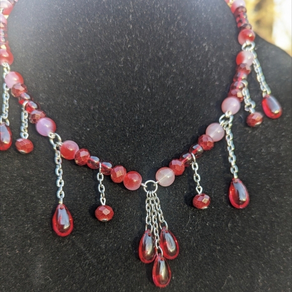 Hand Crafted | Jewelry | Handmade Red Glass Drop Necklace | Poshmark
